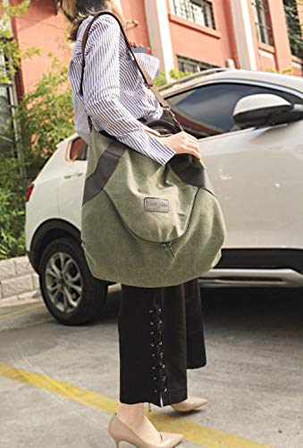 xiaoxiongmao Large Pocket Casual Women's Shoulder Cross body Handbags Canvas Leather Bags Grey