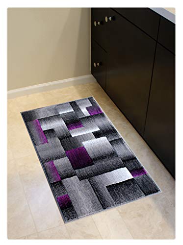 Masada Rugs, Modern Contemporary Area Rug, Purple Grey Black (2 Feet X 3 Feet) Mat