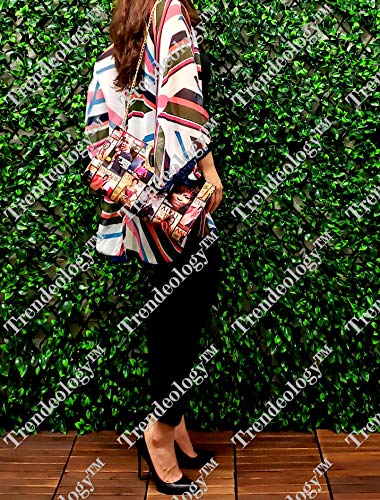 Classy Michelle Obama Magazine Cover Print Vegan Leather Patent Large Cut-out Handle Clutch Purse (Metal Handle - Vintage Black/White)
