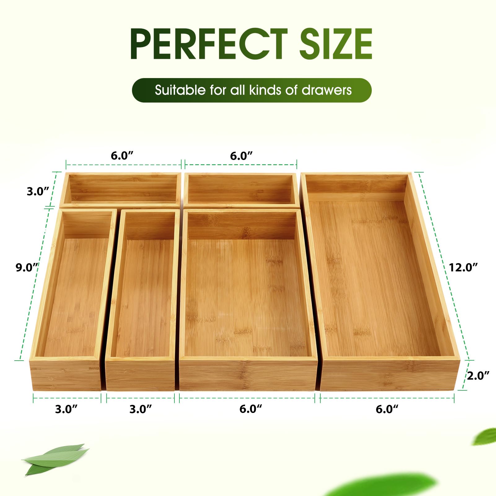 MaxGear Bamboo Kitchen Drawer Organizer, 18x15x2 Inches with 6 Adjustable Compartments, Utensils Cutlery and Flatware Storage for Silverware and Kitchen Accessories