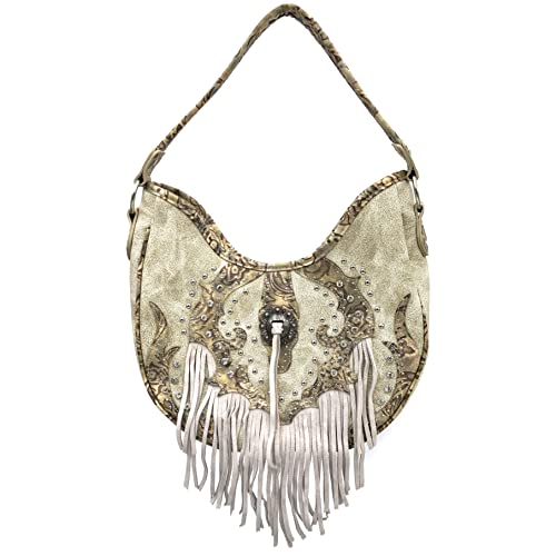 Zelris Western Concho Fringe Lace Two Toned Conceal Carry Hobo Tote Wallet Set (Beige)