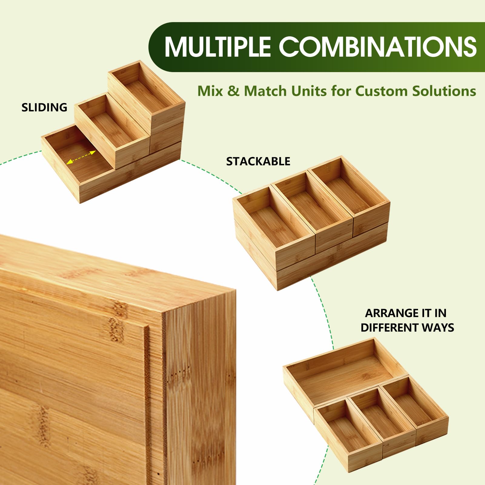 MaxGear Bamboo Kitchen Drawer Organizer, 18x15x2 Inches with 6 Adjustable Compartments, Utensils Cutlery and Flatware Storage for Silverware and Kitchen Accessories