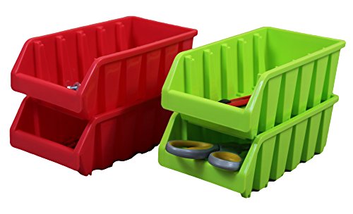 Basicwise QI003255R.3 Plastic Storage Stacking Bins (Set of 6 Red)