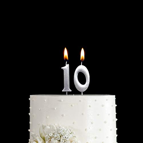 MAGJUCHE Silver 10th Birthday Numeral Candle, Number 10 Cake Topper Candles Party Decoration for Girl Or Boy