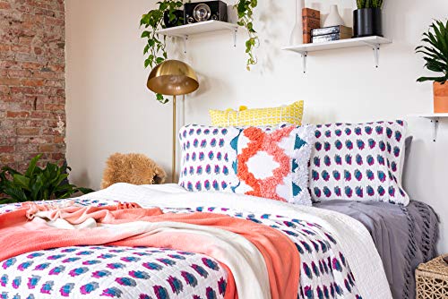 Refinery29 | Riley Collection | Premium Cotton Textured Throw Blanket, Modern Dip Dye Fringe Design for Luxury Home Décor (50 x 70, Coral)