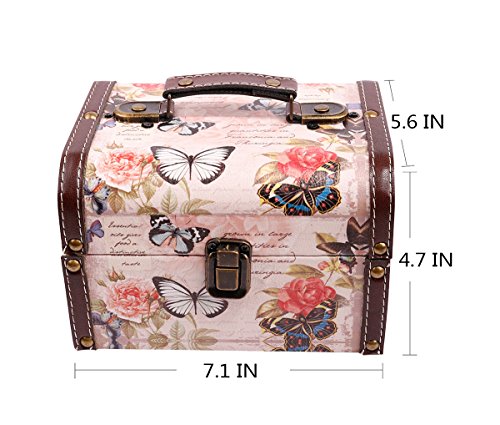 WaaHome Butterfly Wooden Treasure Boxes Decorative Jewelry Keepsakes Box for Kids Girls Women Gifts,Pink (7.1''X5.6''X4.7'')