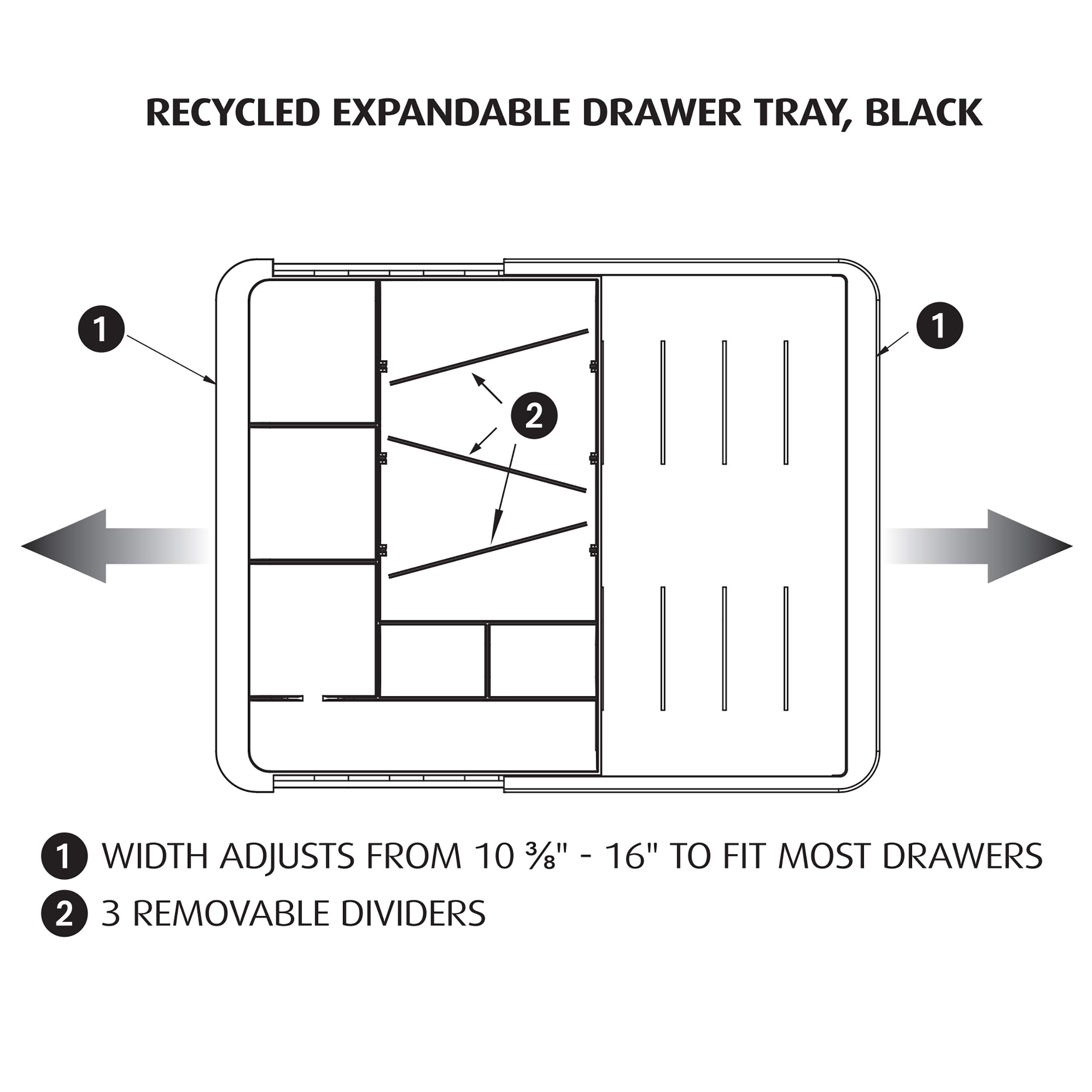 Officemate Recycled Expandable Drawer Tray, 10 3/8 W - 16 W, Black (26372)