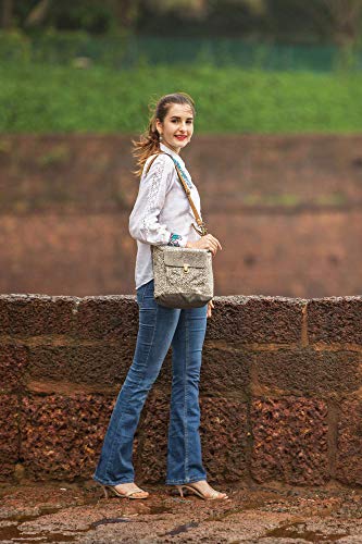 Myra Bag Ormos Upcycled Canvas & Cowhide Leather Shoulder Bag S-1255