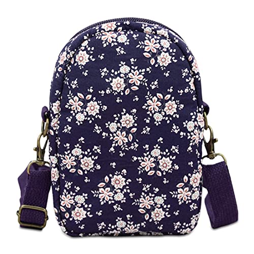 WITERY Canvas Multi-Pockets Cell Phone Purse- Cute Floral Small Crossbody Bag with Adjustable Shoulder Strap, Zipper Smartphone Wallet for Women Girls