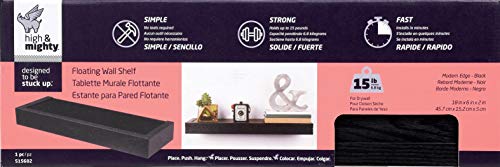 HIGH & MIGHTY 515602 Modern 18" Floating Shelf Holds up to 15lbs, Easy Tool-Free Dry Wall Installation, Flat, Retail Packaging, Black