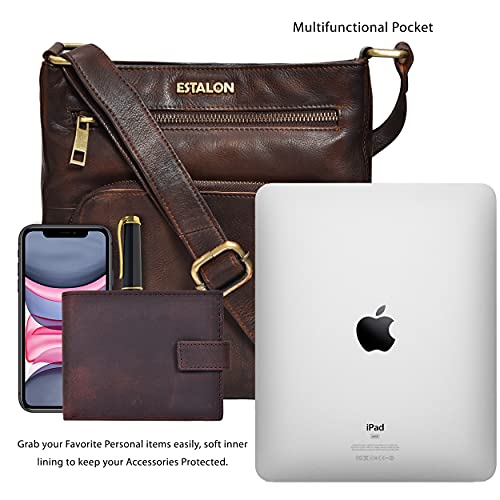 ESTALON Leather Crossbody Purses for women travel bags small shoulder bag crossover Bag for women (Coffee)