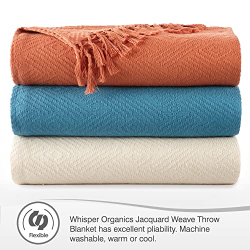 Whisper Organics 100% Organic Cotton Light Blanket - Throw Blanket with Diamond Jacquard Pattern - Breathable Blanket Throw - GOTS Certified Summer Blankets (Natural, 60x80)