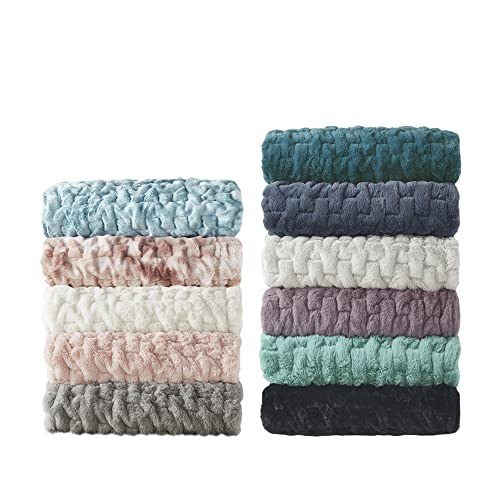 Madison Park Ruched Luxury Throw Premium Soft Cozy Brushed Long Faux Fur For Bed, Couch or Sofa, 50"x60", Blush
