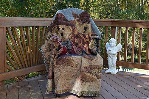Tache Meanwhile in The West Cute Western Cowboy Teddy Bear Woven Tapestry Throw Blanket, 50" x 60"