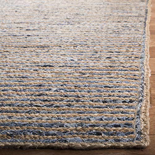 SAFAVIEH Cape Cod Collection 3' x 5' Natural / Blue CAP250A Handmade Flatweave Jute Area Rug