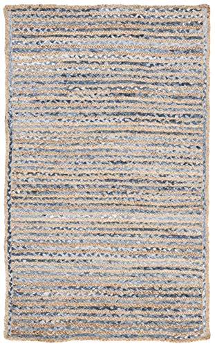 SAFAVIEH Cape Cod Collection 3' x 5' Natural / Blue CAP250A Handmade Flatweave Jute Area Rug