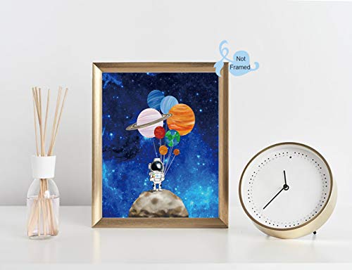 XUN Starry Outer Space Art Print-Galaxy Planets Astronauts Space Themed Canvas Wall Art(8"x10"x4pcs ,Unframed)-Perfect for Kids Boy Bedroom Decoration