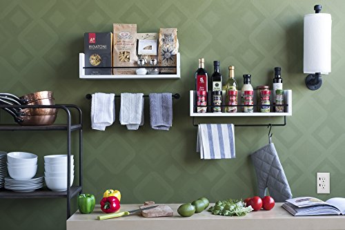 Rustic State Wall Mount Wood Floating Shelves with Metal Rail & Towel Bar - Spice Rack Display - Kitchen, Bathroom, Living Room, Bedroom Wall Décor Storage Organizer - White