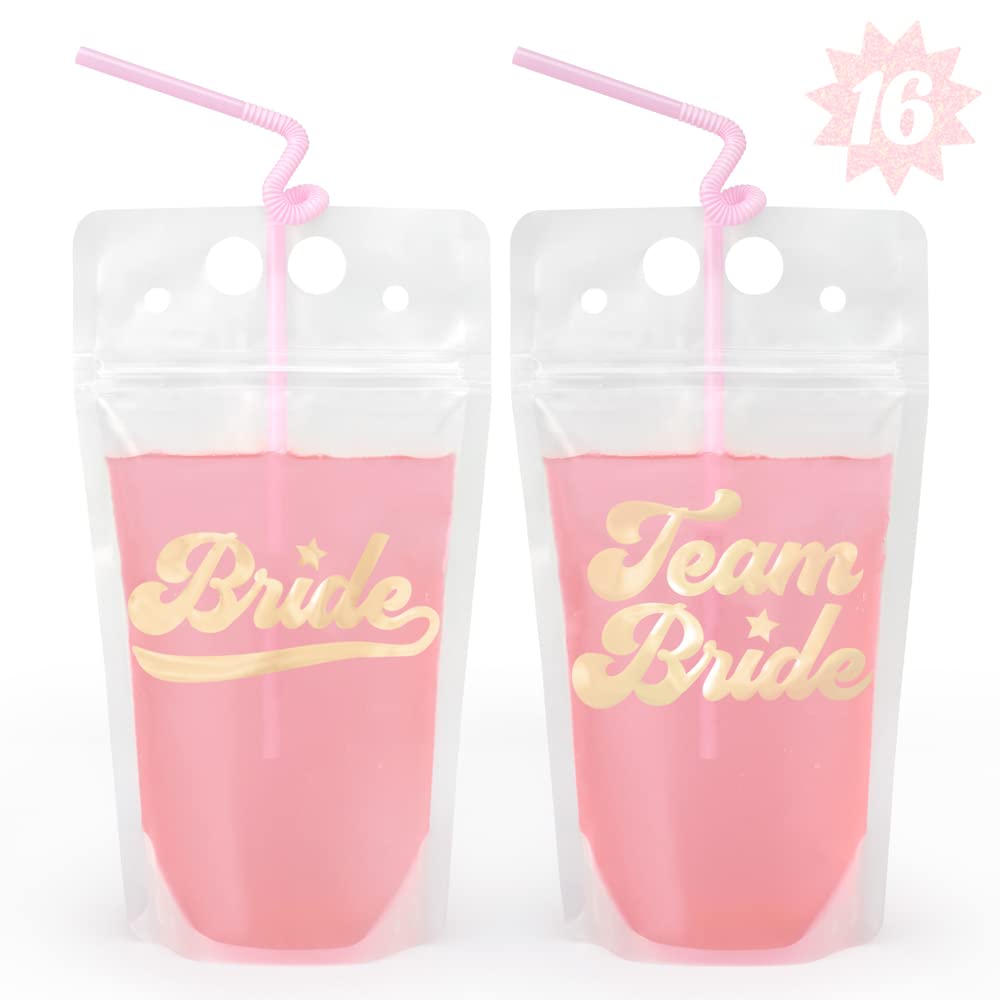 xo, Fetti Bachelorette Party Decorations Team Bride Drink Pouches - 16 ct | Bridal Cups, Bridesmaid Favor