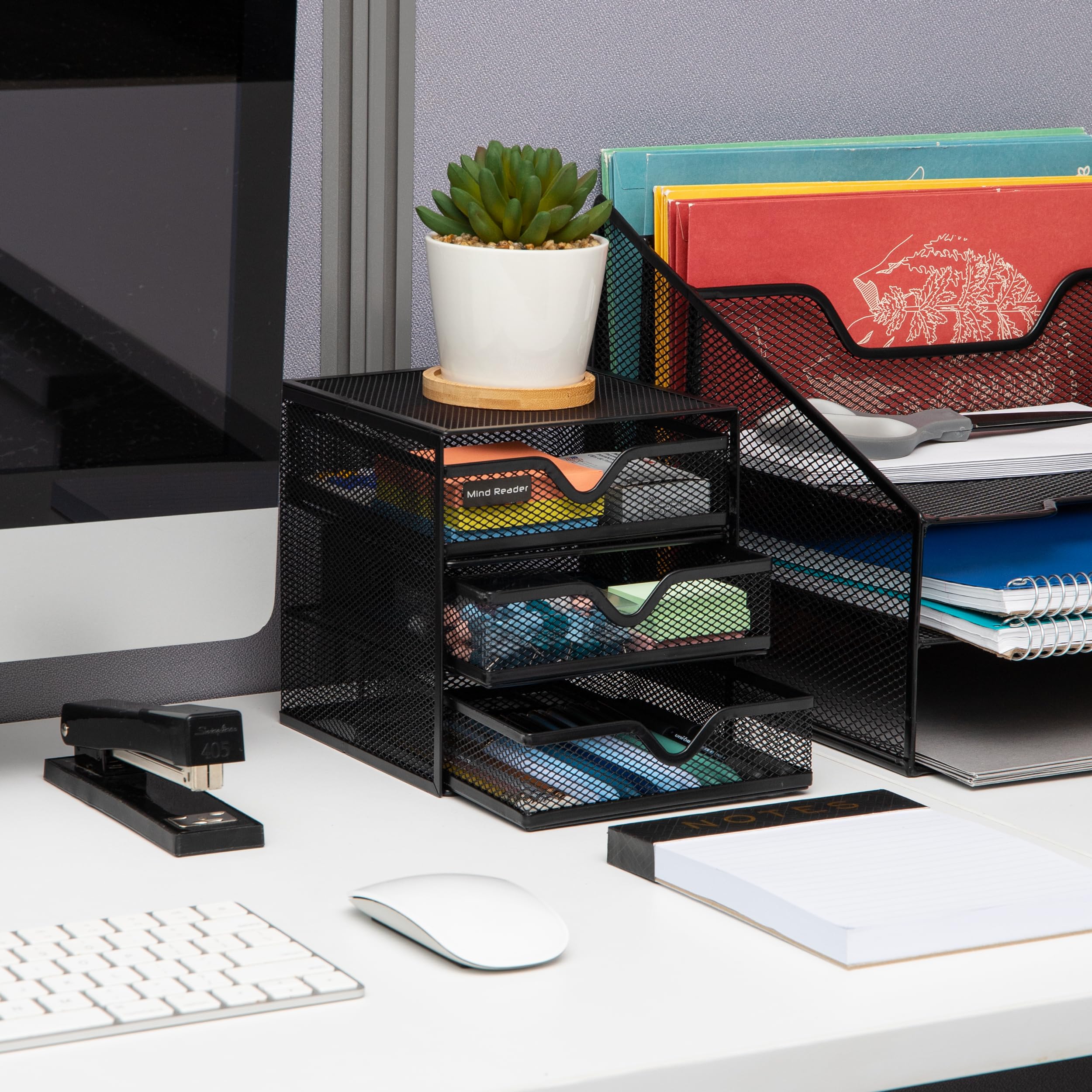 Mind Reader Desktop Accessory Storage, Desk Supplies, Organizer, Office, Metal Mesh, 6.25" L x 6.5" W x 6.5" H, Black
