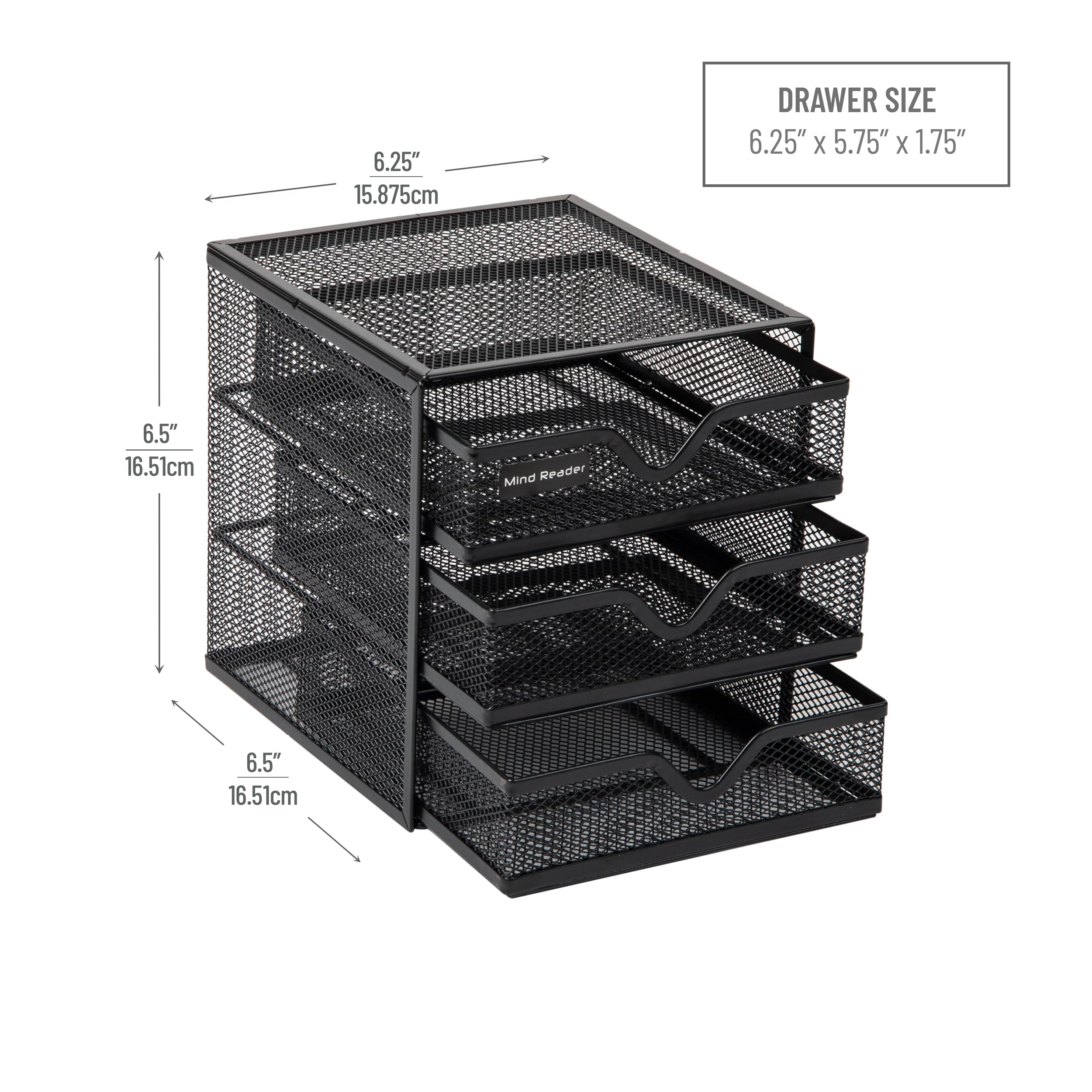 Mind Reader Desktop Accessory Storage, Desk Supplies, Organizer, Office, Metal Mesh, 6.25" L x 6.5" W x 6.5" H, Black