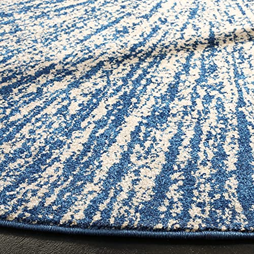 SAFAVIEH Evoke Collection 6'7" Round Navy/Ivory EVK228N Abstract Burst Non-Shedding Dining Room Entryway Foyer Living Room Bedroom Area Rug