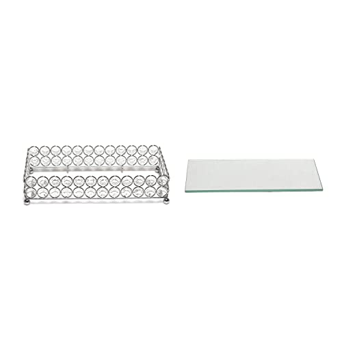 Elegant Designs HG1010-CHR Elipse Crystal Decorative Mirrored Jewelry or Makeup Cosmetic Perfume Vanity Organizer Tray, Chrome