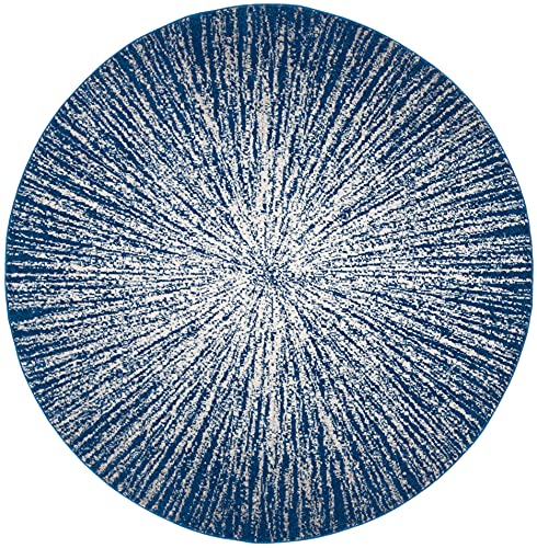 SAFAVIEH Evoke Collection 6'7" Round Navy/Ivory EVK228N Abstract Burst Non-Shedding Dining Room Entryway Foyer Living Room Bedroom Area Rug