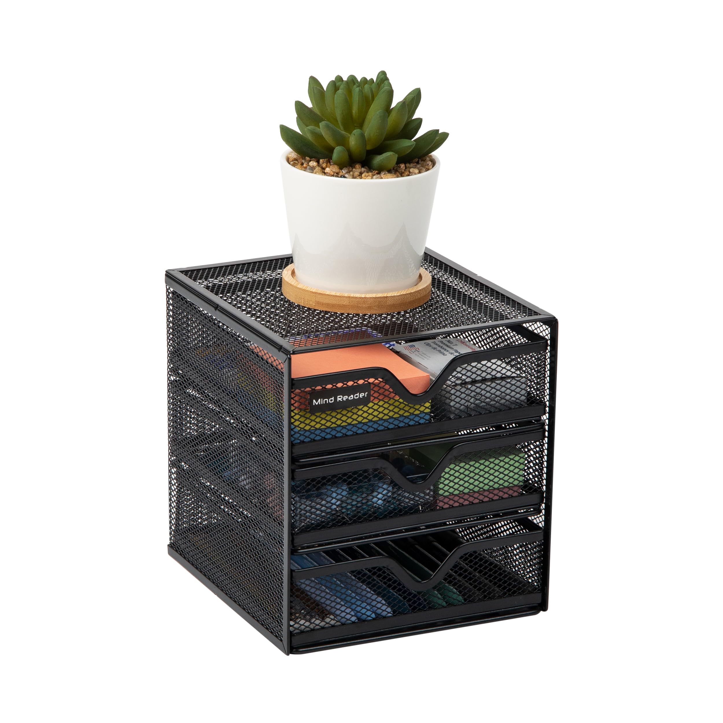 Mind Reader Desktop Accessory Storage, Desk Supplies, Organizer, Office, Metal Mesh, 6.25" L x 6.5" W x 6.5" H, Black