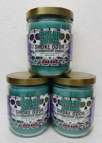 Smoke Odor Exterminator 13 oz Jar Candles (Sugar Skull, 3) Set of Three Candles.