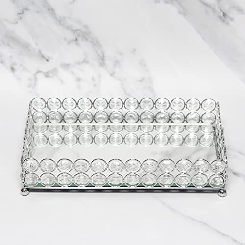 Elegant Designs HG1010-CHR Elipse Crystal Decorative Mirrored Jewelry or Makeup Cosmetic Perfume Vanity Organizer Tray, Chrome
