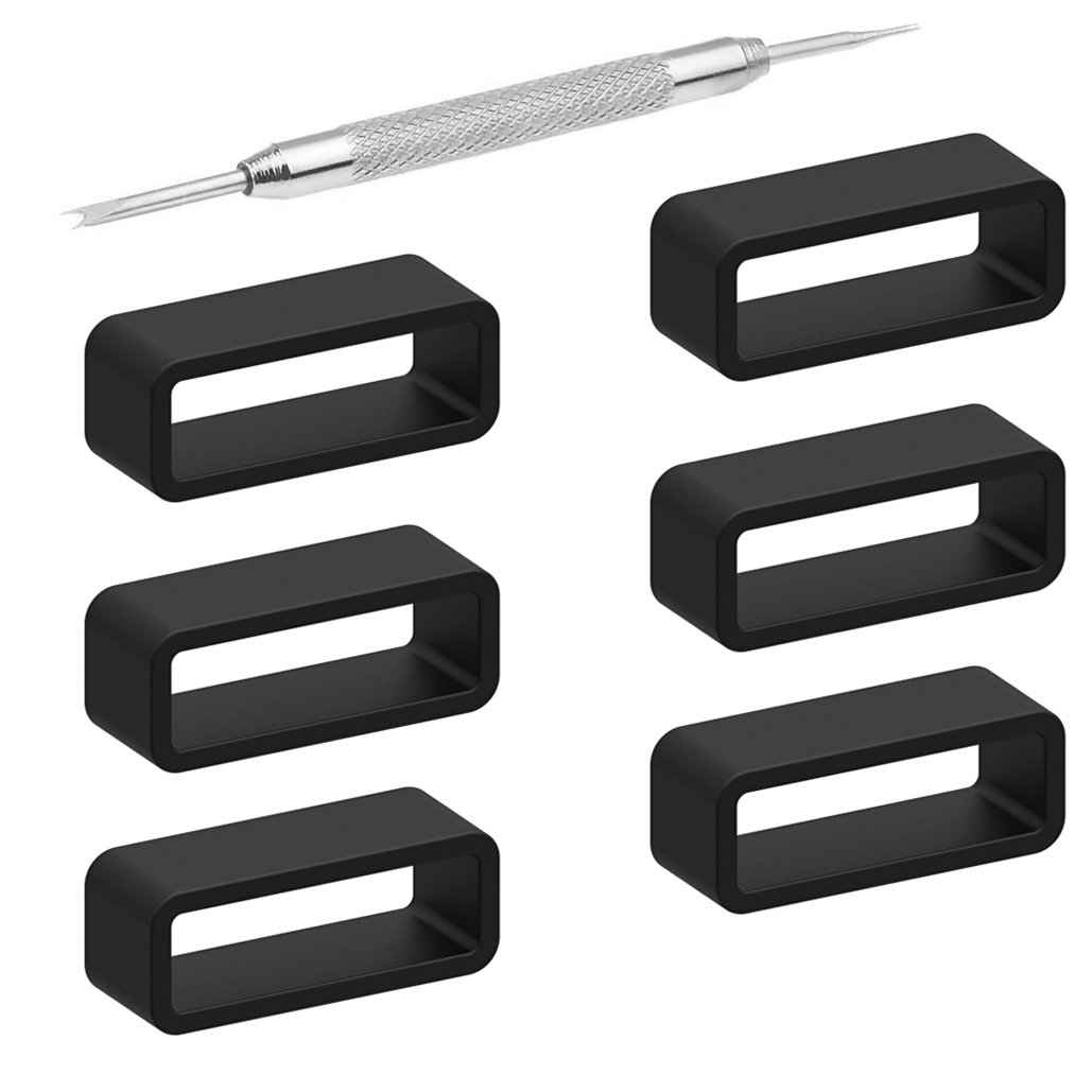Adebena 6Pieces Rubber Watch Band Strap Loops Black Clear Replacement Resin Holder Retainer 18mm 20mm 22mm with Spring Bar Tools (16mm, Black)