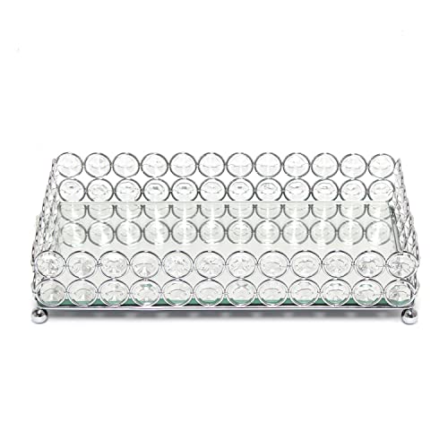 Elegant Designs HG1010-CHR Elipse Crystal Decorative Mirrored Jewelry or Makeup Cosmetic Perfume Vanity Organizer Tray, Chrome