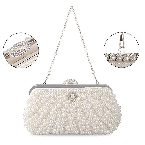 BAGLAMOR Women's Evening Bag Pearl Clutch Purses Crystal Handbag for Wedding Evening Casual Party