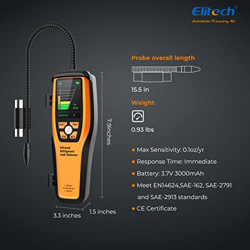 Elitech HVAC Refrigerant Leak Detector 10 Yrs Infrared Sensor Life Halogen Freon Sniffer, Air Conditioning Detection, Automotive Gas Finder, R22 R410A R134A R1234YF CFCs HCFCs HFCs, ILD-200