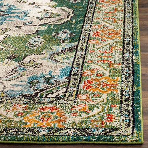 SAFAVIEH Monaco Collection 8' x 10' Forest Green/Light Blue MNC243F Boho Chic Medallion Distressed Non-Shedding Living Room Bedroom Dining Home Office Area Rug