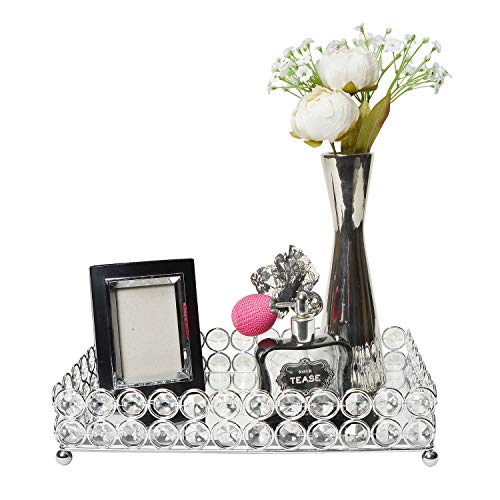Elegant Designs HG1010-CHR Elipse Crystal Decorative Mirrored Jewelry or Makeup Cosmetic Perfume Vanity Organizer Tray, Chrome