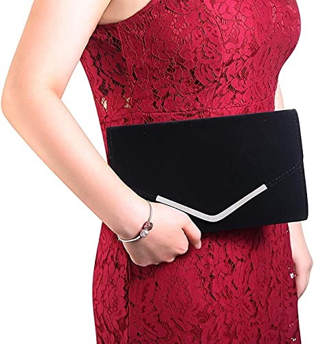 BBjinronjy Women Clutch Purse Evening Bag Prom Handbag With Detachable Chain for Wedding Velvet Elegant (Black)