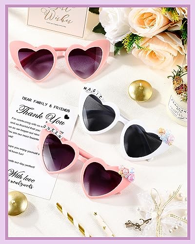 Xuhal 12 Pairs Valentines Day Heart Party Sunglass Bulk Bachelorette Glasses with DIY Letter Bead Pearl for Wedding Party(White, Pink)
