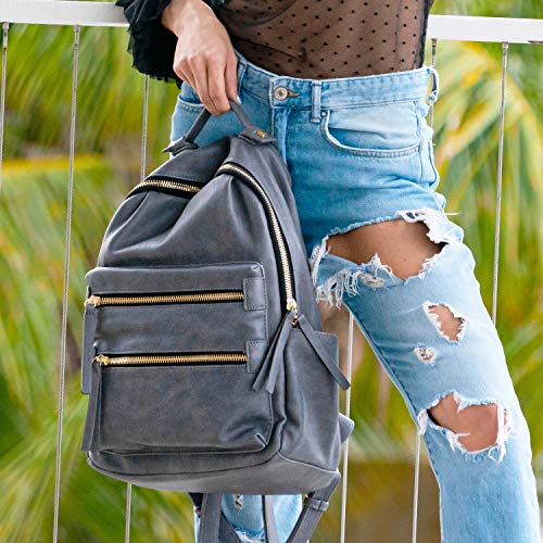 Madison West Kylee Backpack Purse for Women, Casual Daypack Handbag, Soft Vegan Leather - Charcoal