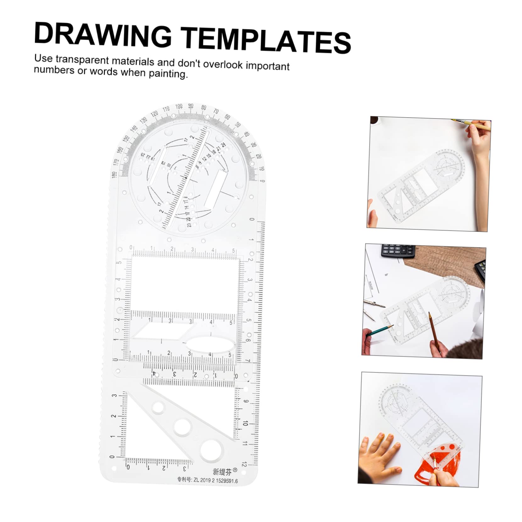 Ciieeo Multi-Functional Ruler Set for Boys and Girls Scale Ruler Geometric Drawing Template for School Education