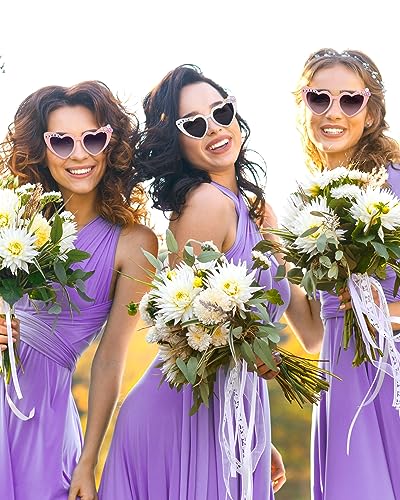 Xuhal 12 Pairs Valentines Day Heart Party Sunglass Bulk Bachelorette Glasses with DIY Letter Bead Pearl for Wedding Party(White, Pink)