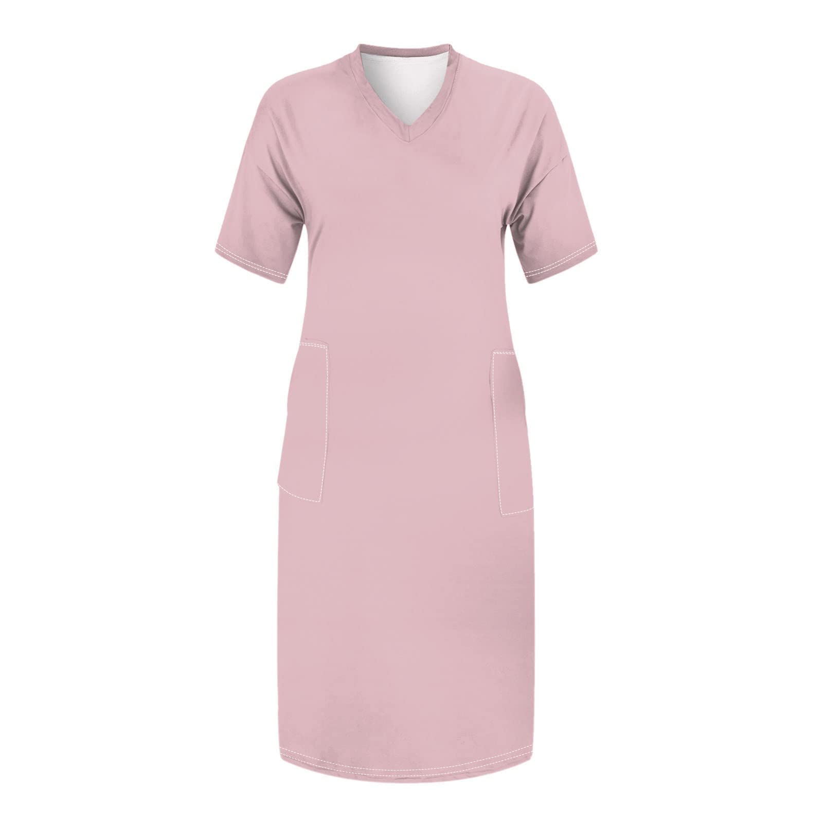 Cnebo Office Dresses for Women for Work Dresses for Women Suitable Plus Size V Neck Dresses Short Sleeve Knee Printed A Line Pink