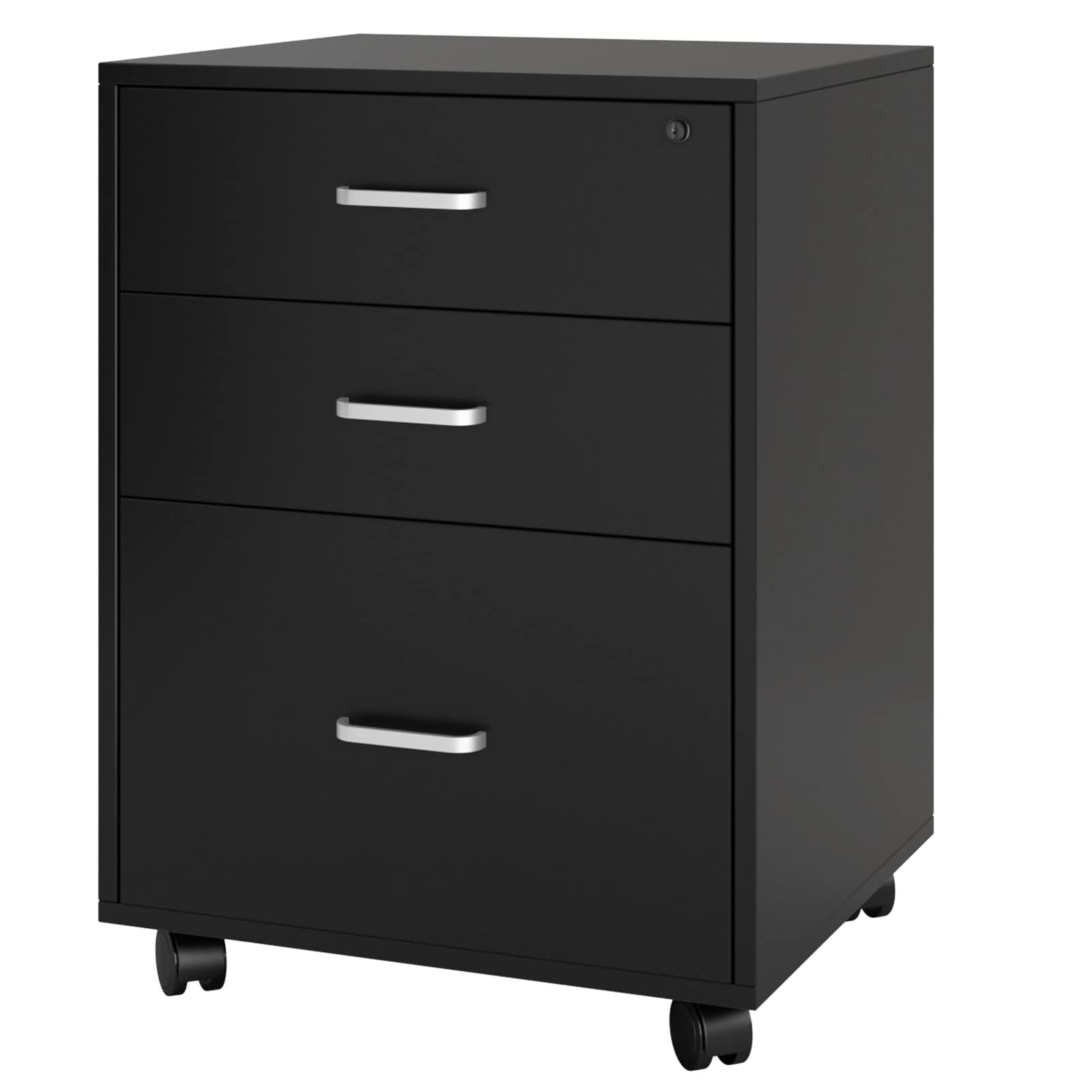 soges 3 Drawer Mobile File Cabinet, Rolling Filing Cabinet, Home Office Lockable Pedestal File Cabinet, Under Desk Cabinet on Wheels, 10CZSSFC04BK