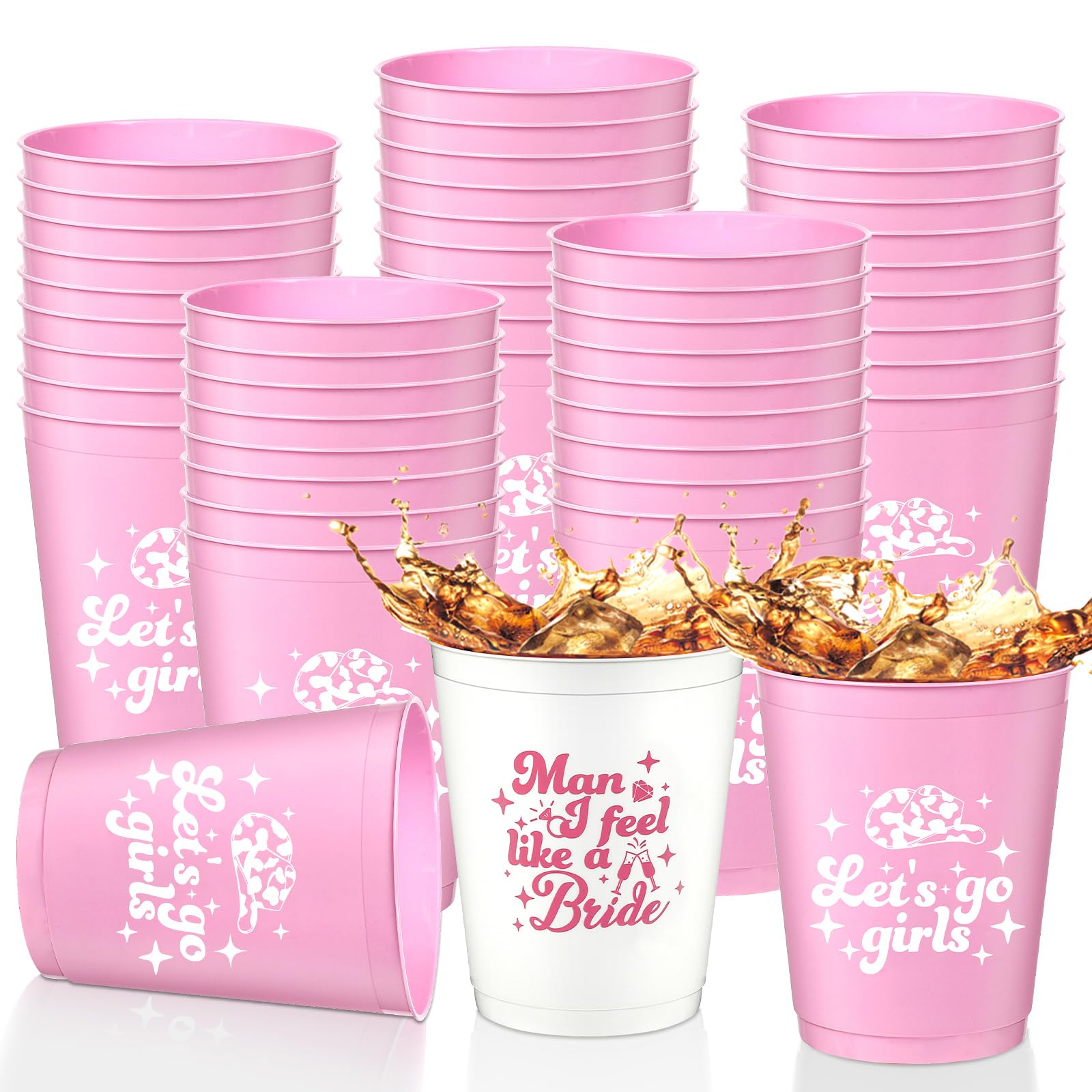 24Pcs Let's Go Girls Cups Retro Bachelorette Themed Party Supplies Reusable Plastic Cups White and Pink for Cowgirl Bridal Shower 12oz Tumblers for Last Rodeo Western Wedding Party Favors Decorations