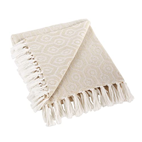 DII Modern Cotton Geometric Blanket Throw with Fringe for Chair, Couch, Picnic, Camping, Beach, & Keep Cozy with Everyday Use, 50x60, White