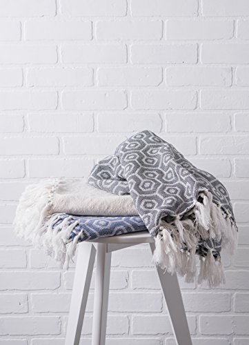 DII Modern Cotton Geometric Blanket Throw with Fringe for Chair, Couch, Picnic, Camping, Beach, & Keep Cozy with Everyday Use, 50x60, White