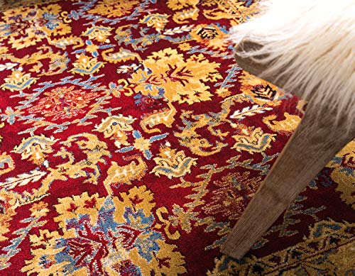Unique Loom District Collection Farmhouse, Rustic, Border, Geometric Area Rug, 5' 0" x 5' 0", Red/Beige