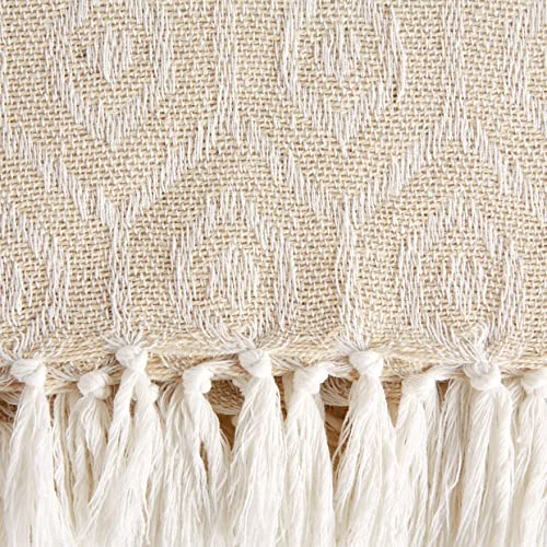 DII Modern Cotton Geometric Blanket Throw with Fringe for Chair, Couch, Picnic, Camping, Beach, & Keep Cozy with Everyday Use, 50x60, White