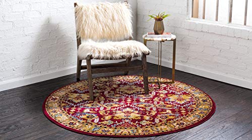 Unique Loom District Collection Farmhouse, Rustic, Border, Geometric Area Rug, 5' 0" x 5' 0", Red/Beige